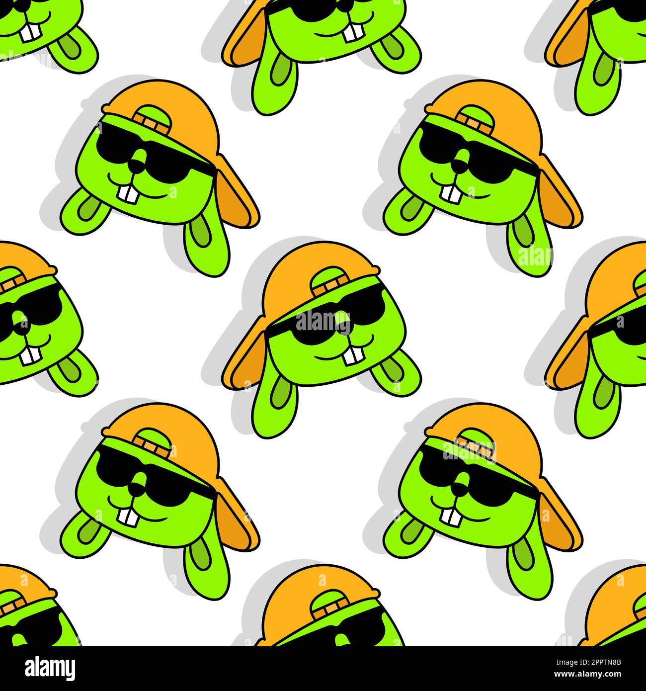 bunny rabbit with dark glasses seamless pattern textile print. repeat ...
