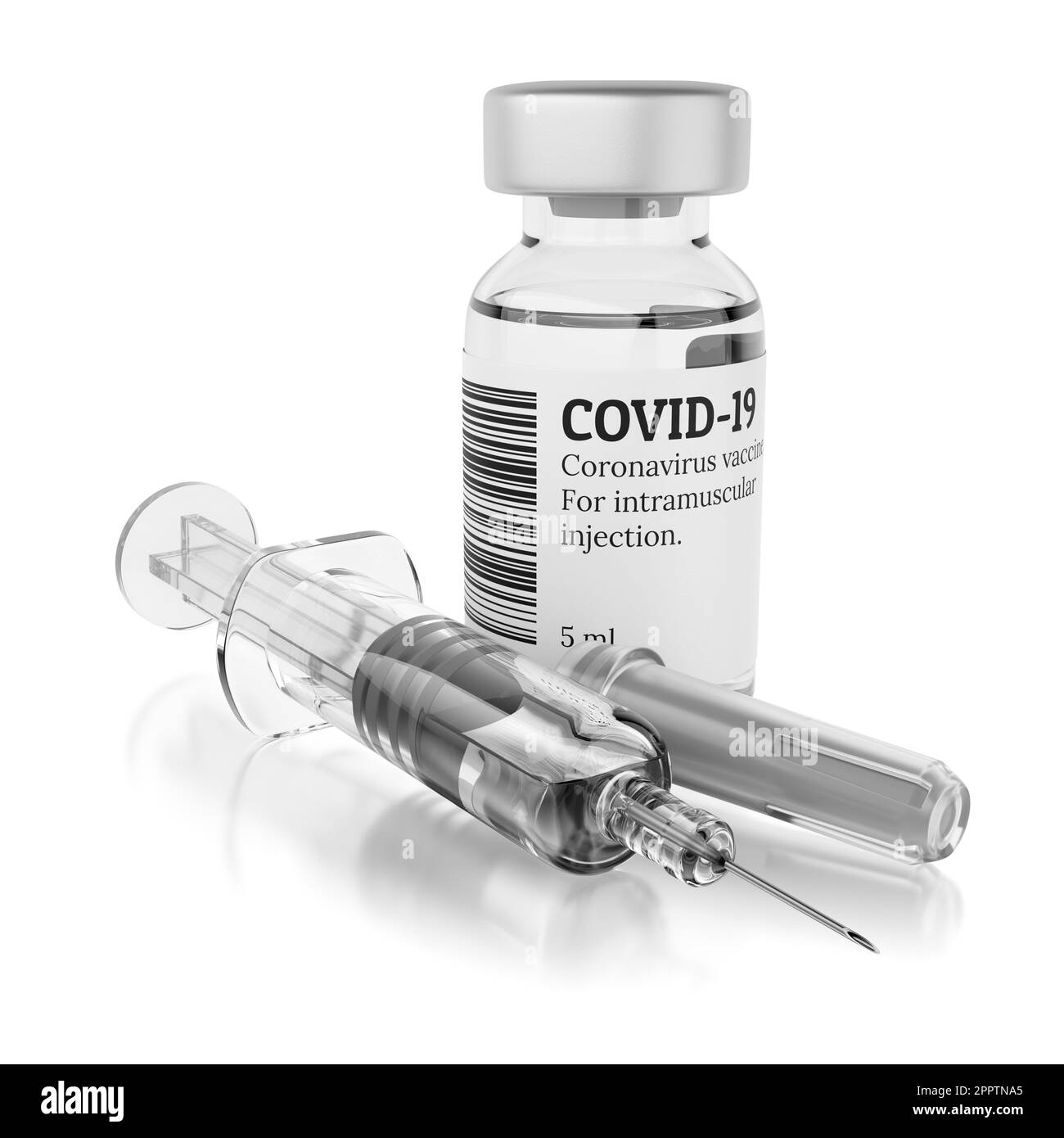 COVID-19 injection vaccine in glass vial bottle isolated on white ...