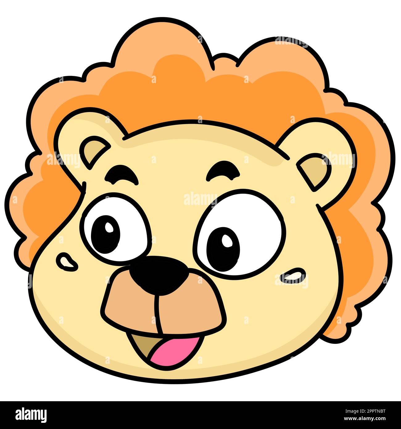 lion head emoticon with happy laughing face, doodle icon image Stock ...