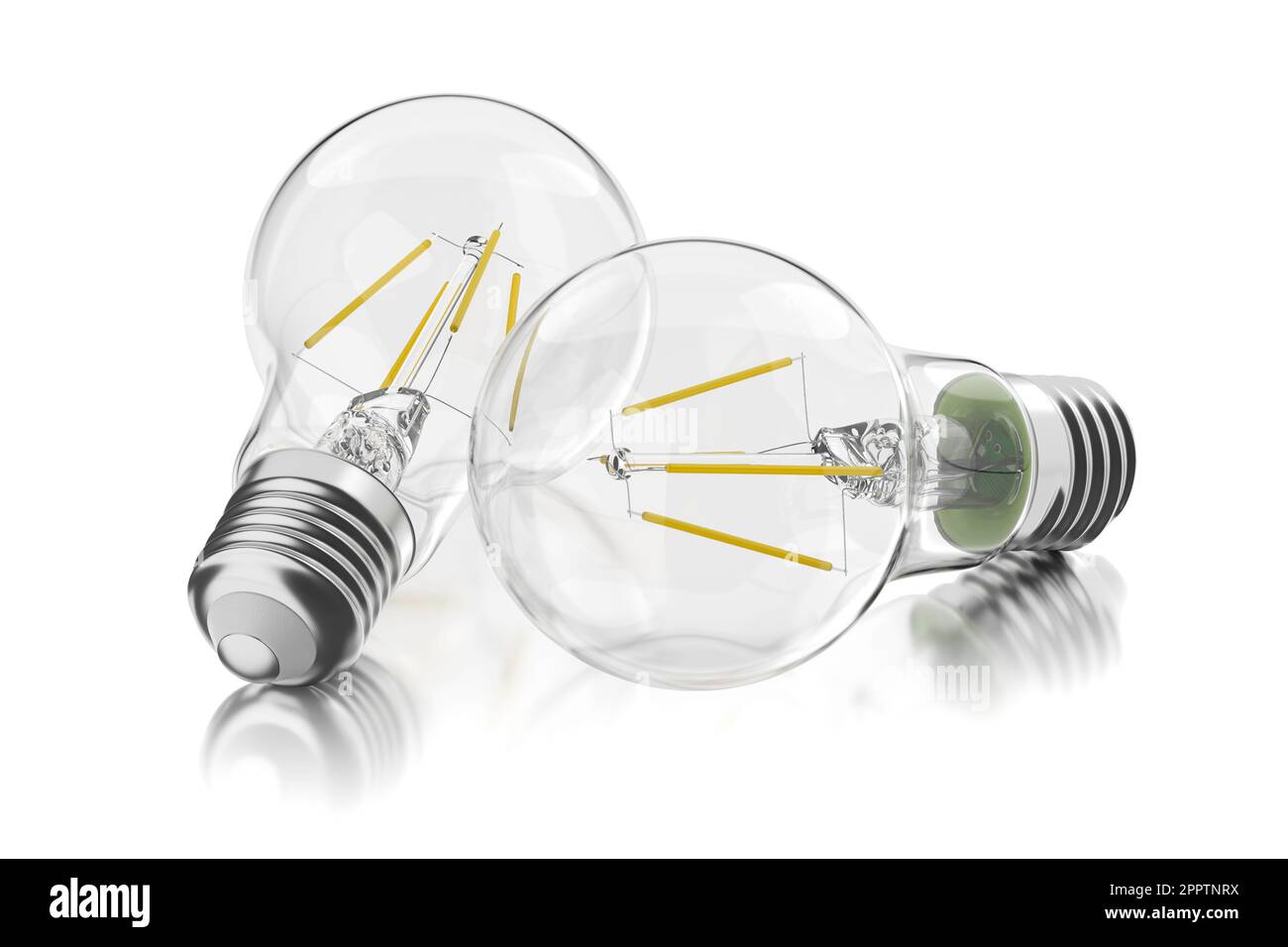 Two LED filament light bulbs with e27 base isolated on white background ...