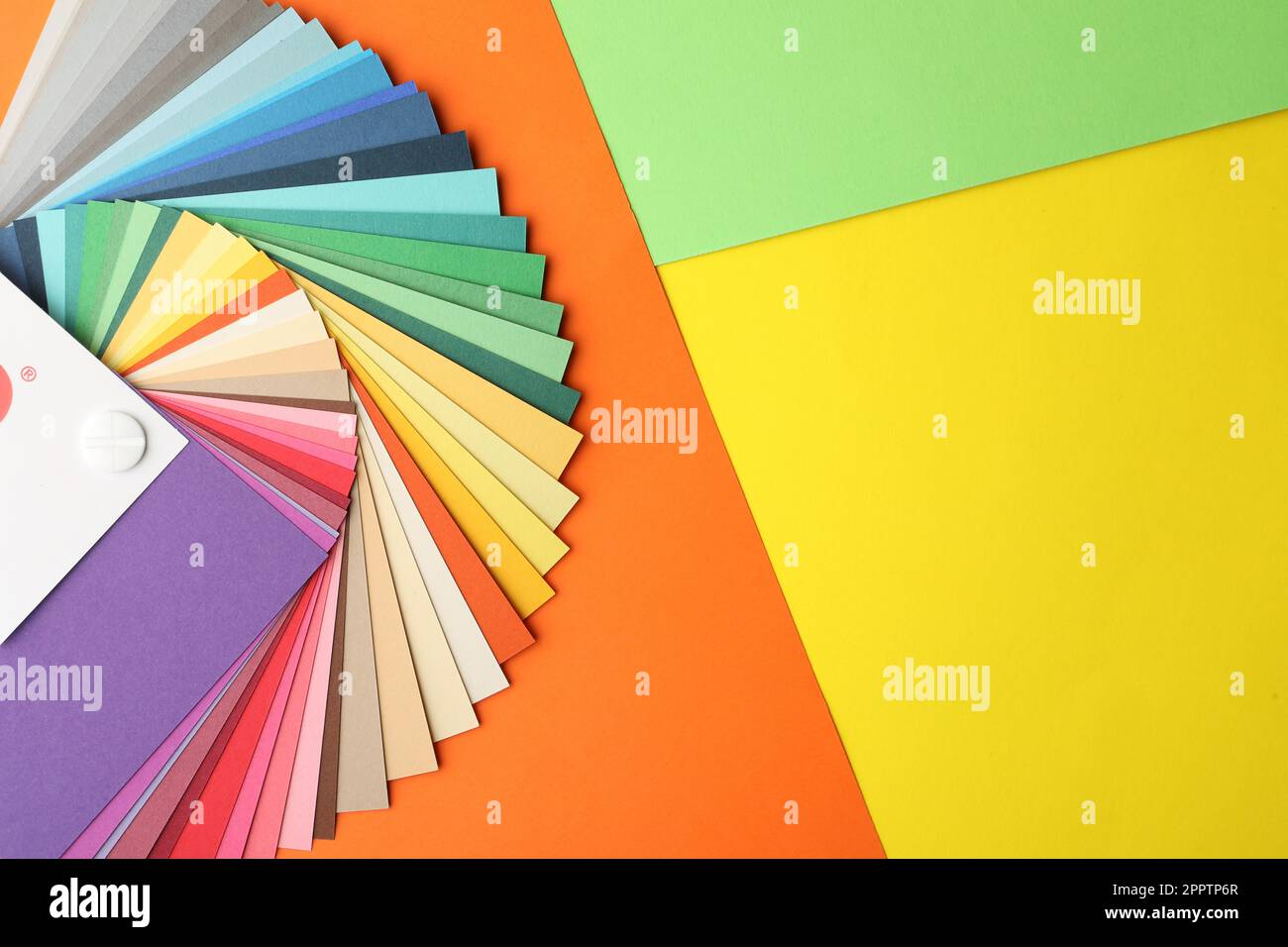 Color palette on bright background, top view. Space for text Stock ...