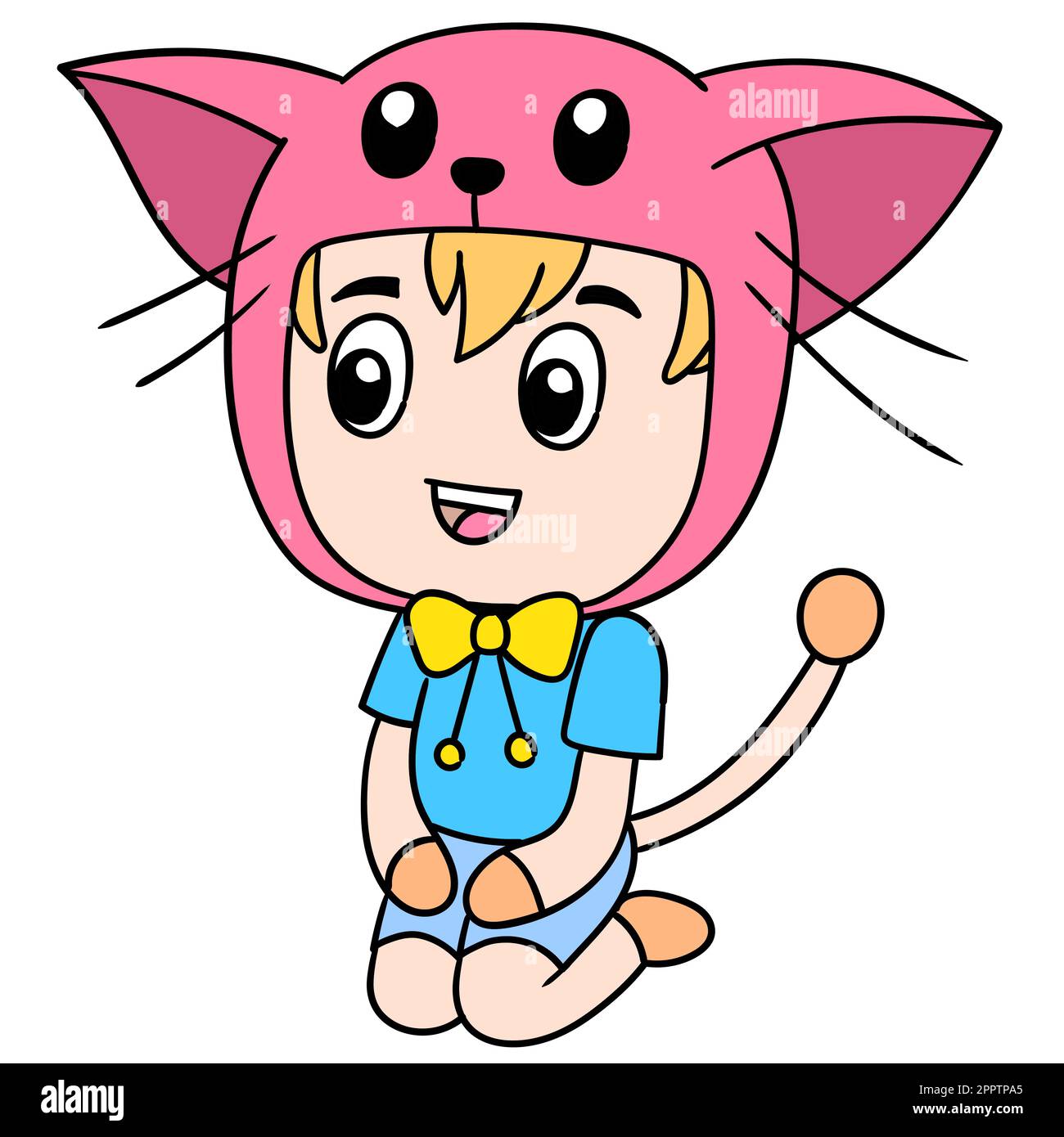 girls in cat costumes are stylish to be cute animals, doodle icon image ...