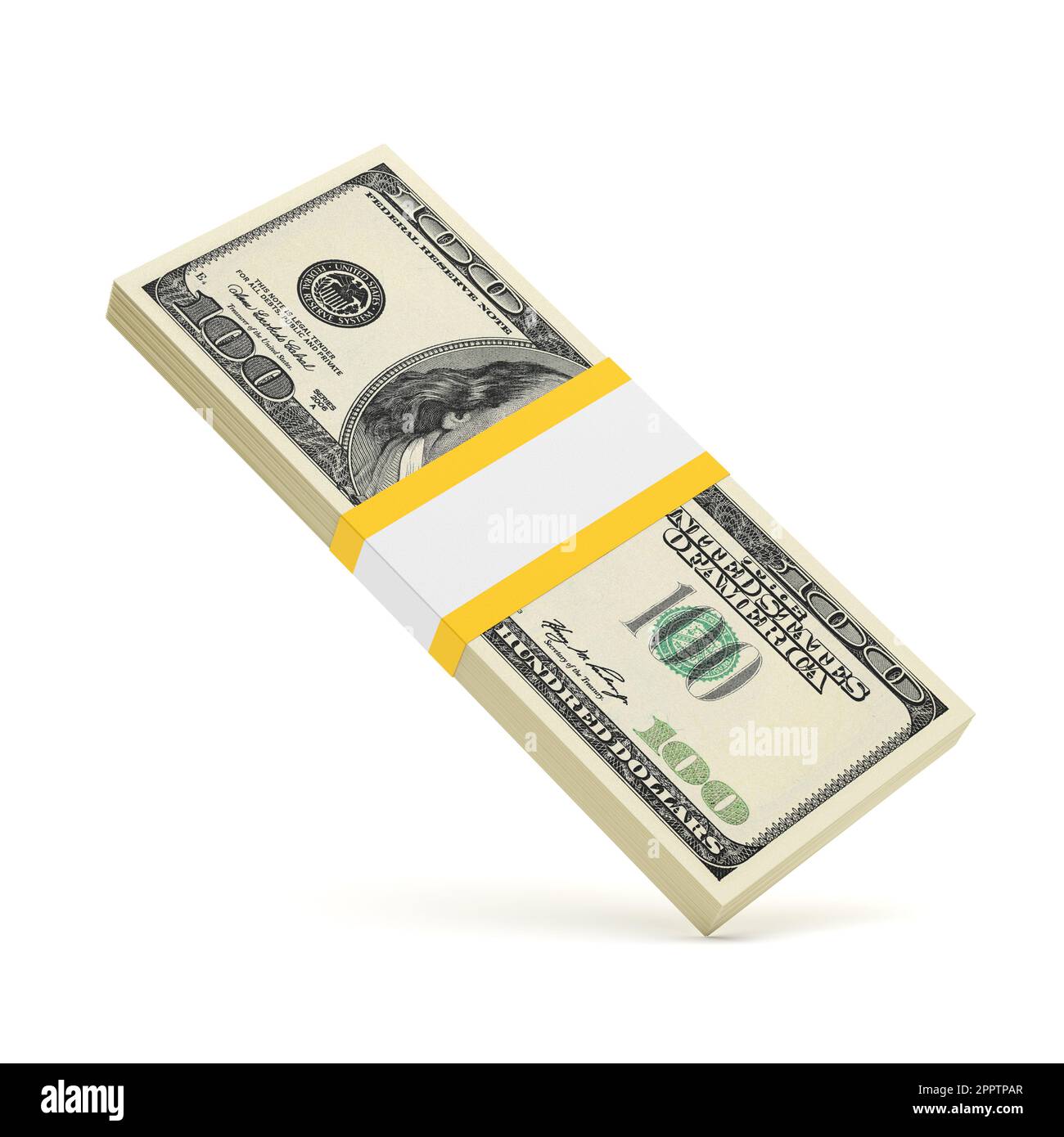 American USA hundred dollar bill stack isolated on white background. 3D ...