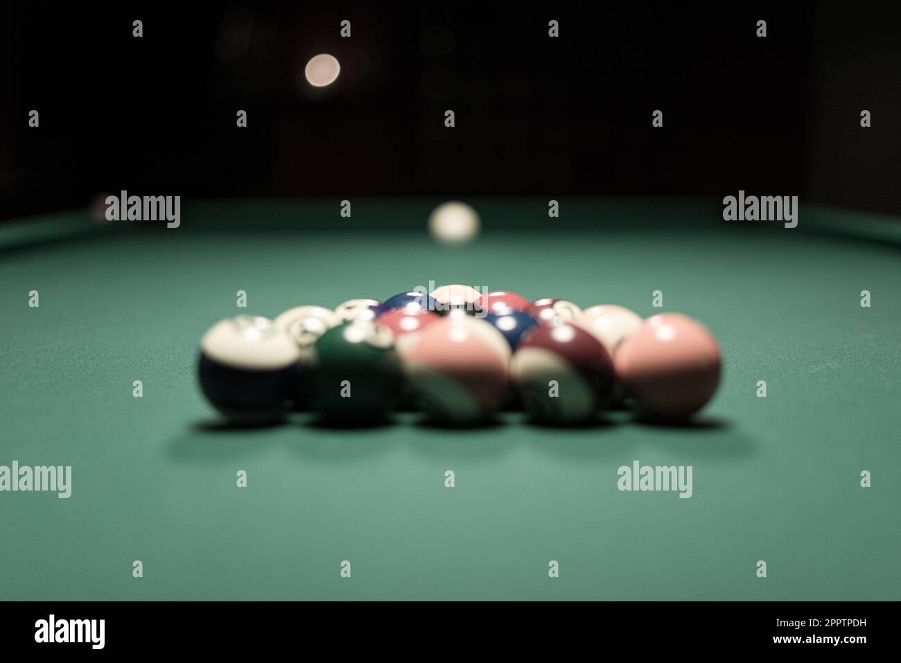 Racked and ready billiards balls Stock Photo - Alamy