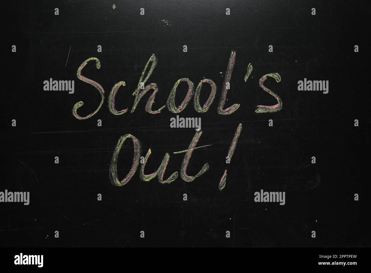 Text SCHOOL'S OUT written on blackboard. Summer holidays Stock Photo ...