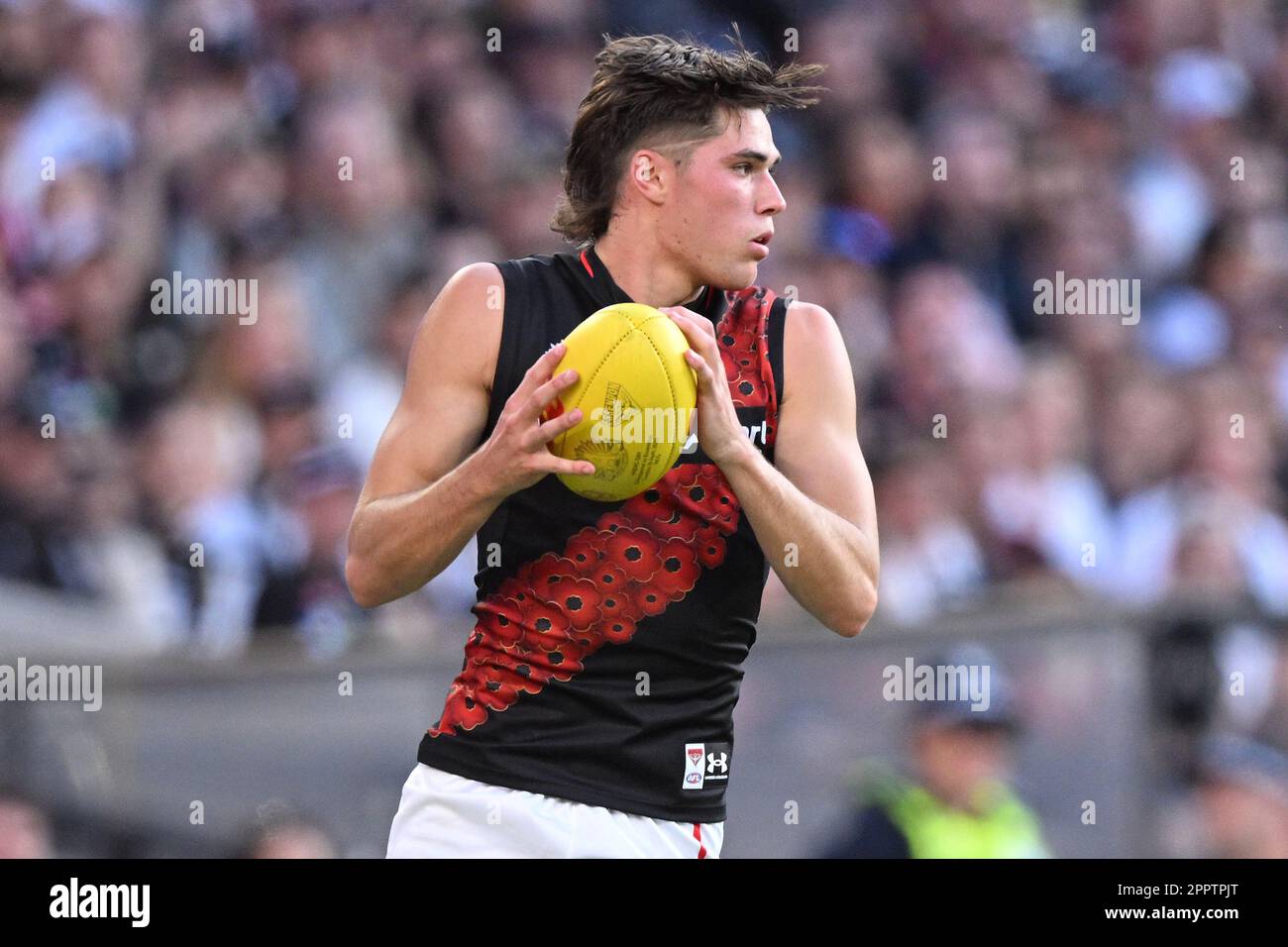 Sam Durham of Essendon in action during the AFL Round 6 match between ...