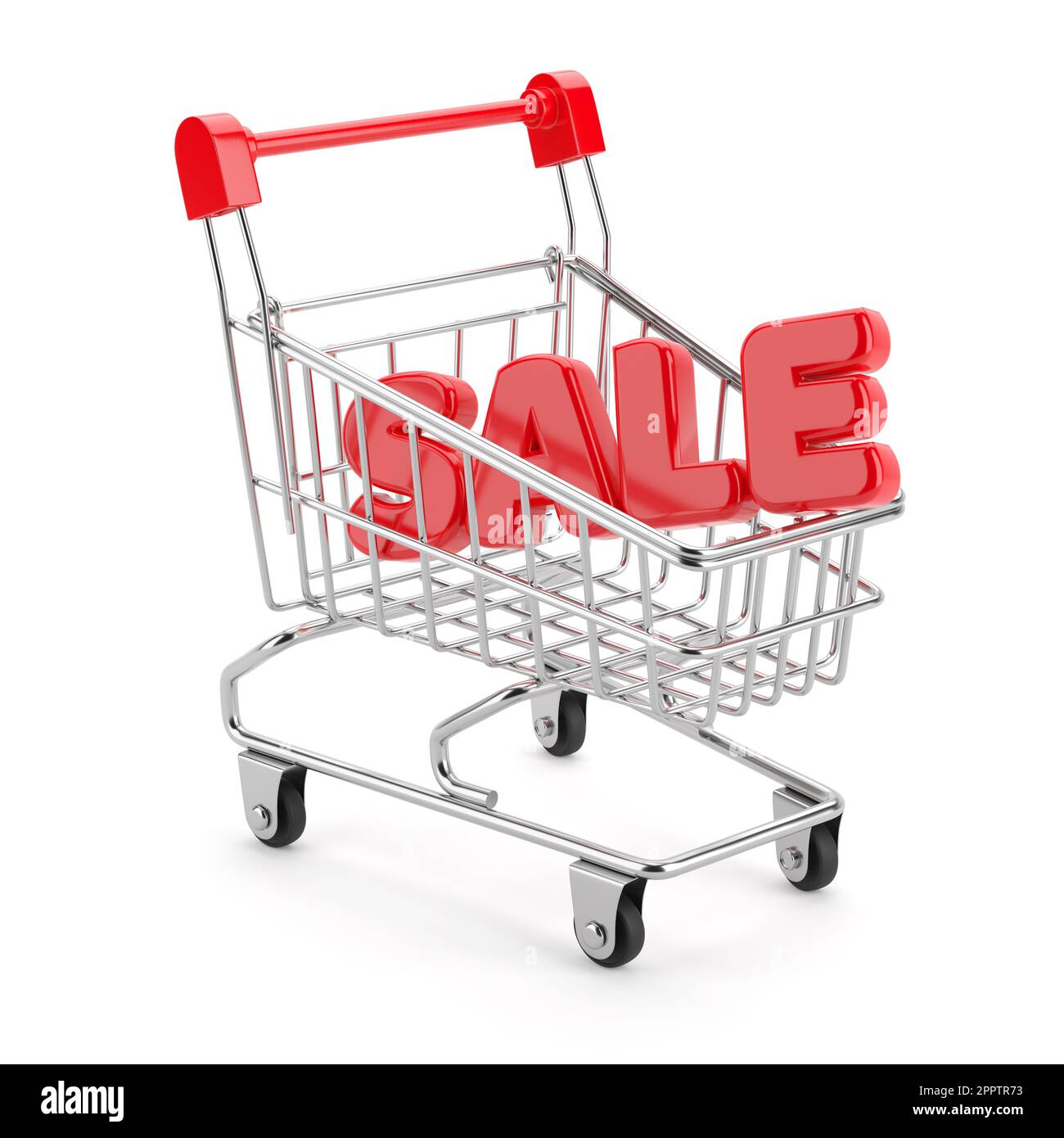 Shopping cart and Sale word isolated on white background. 3D rendering ...