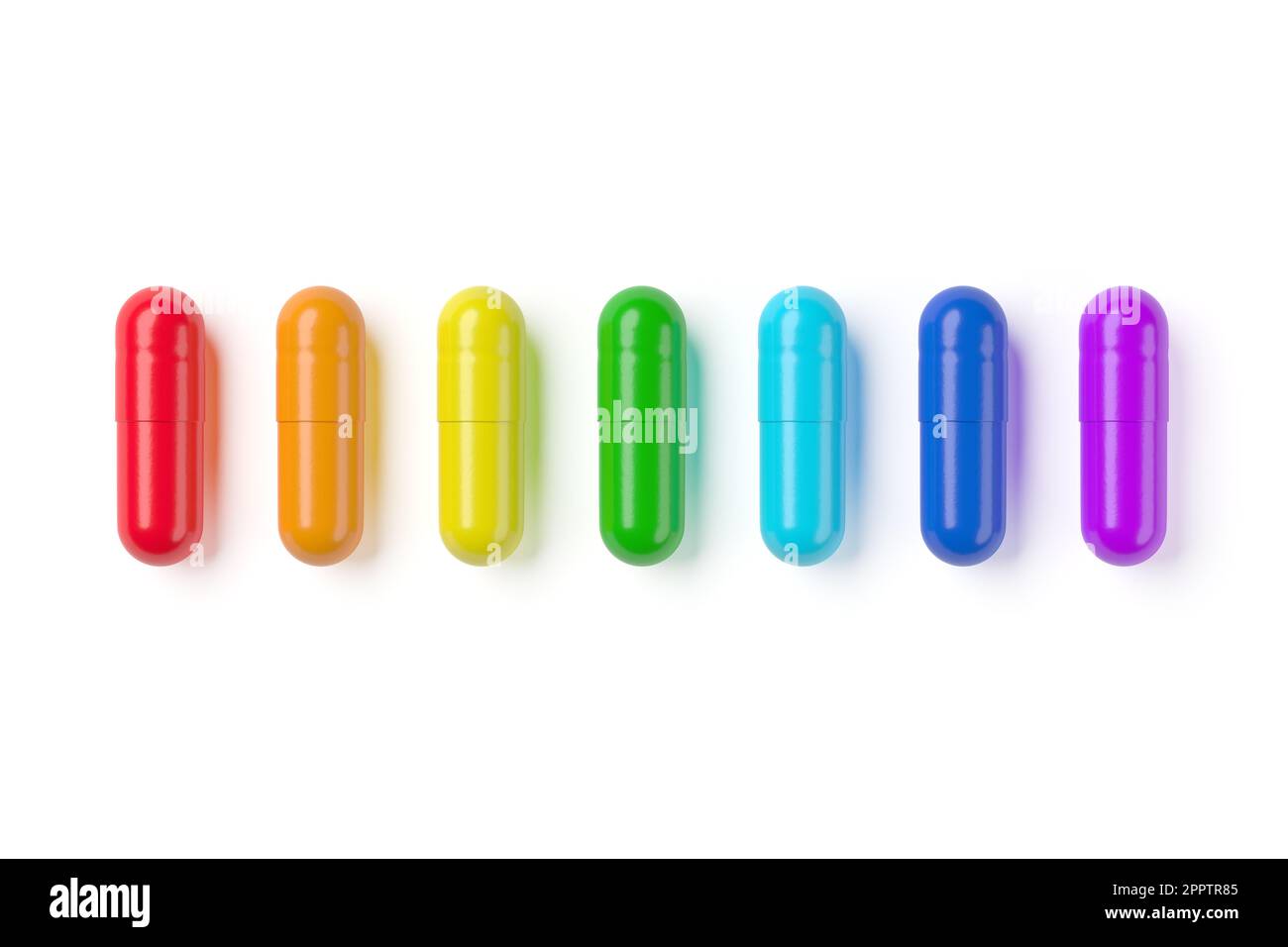 Multicolor two-piece hard starch capsule isolated on white background ...