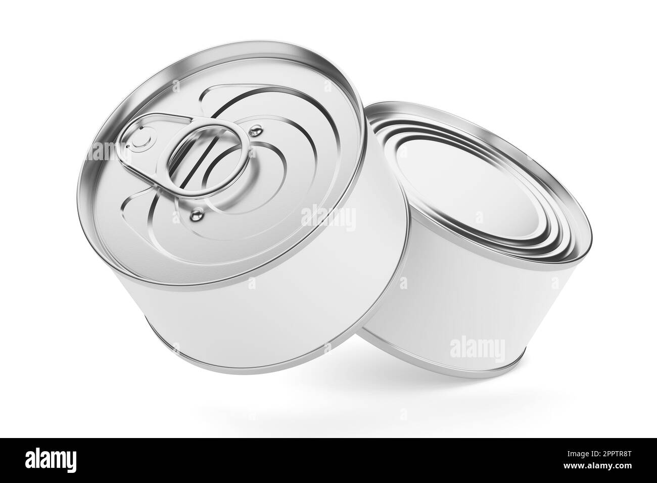 Two tin cans, product design mock-up. Isolated on white background. 3D ...