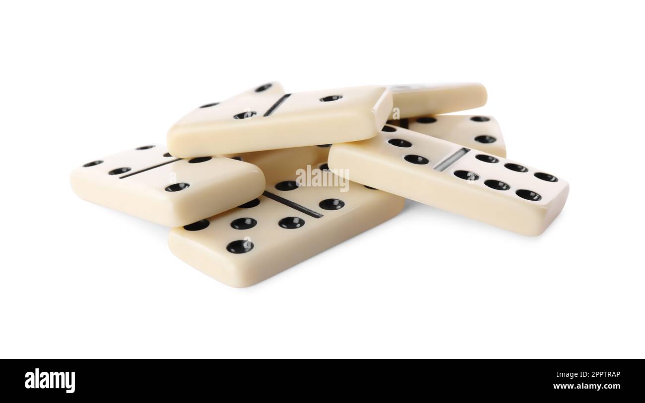Pile of classic domino tiles on white background Stock Photo - Alamy