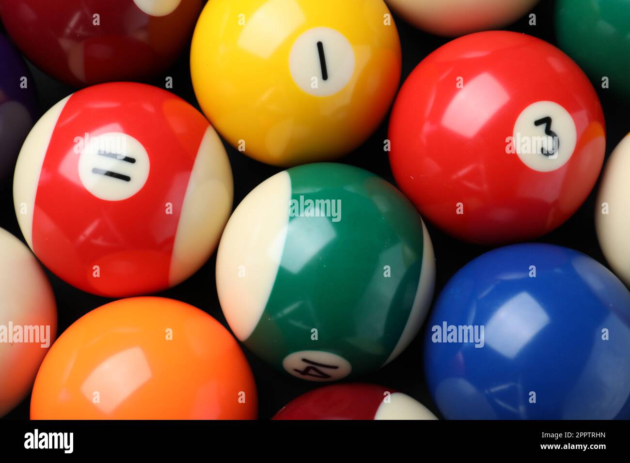 Many colorful billiard balls as background, top view Stock Photo - Alamy