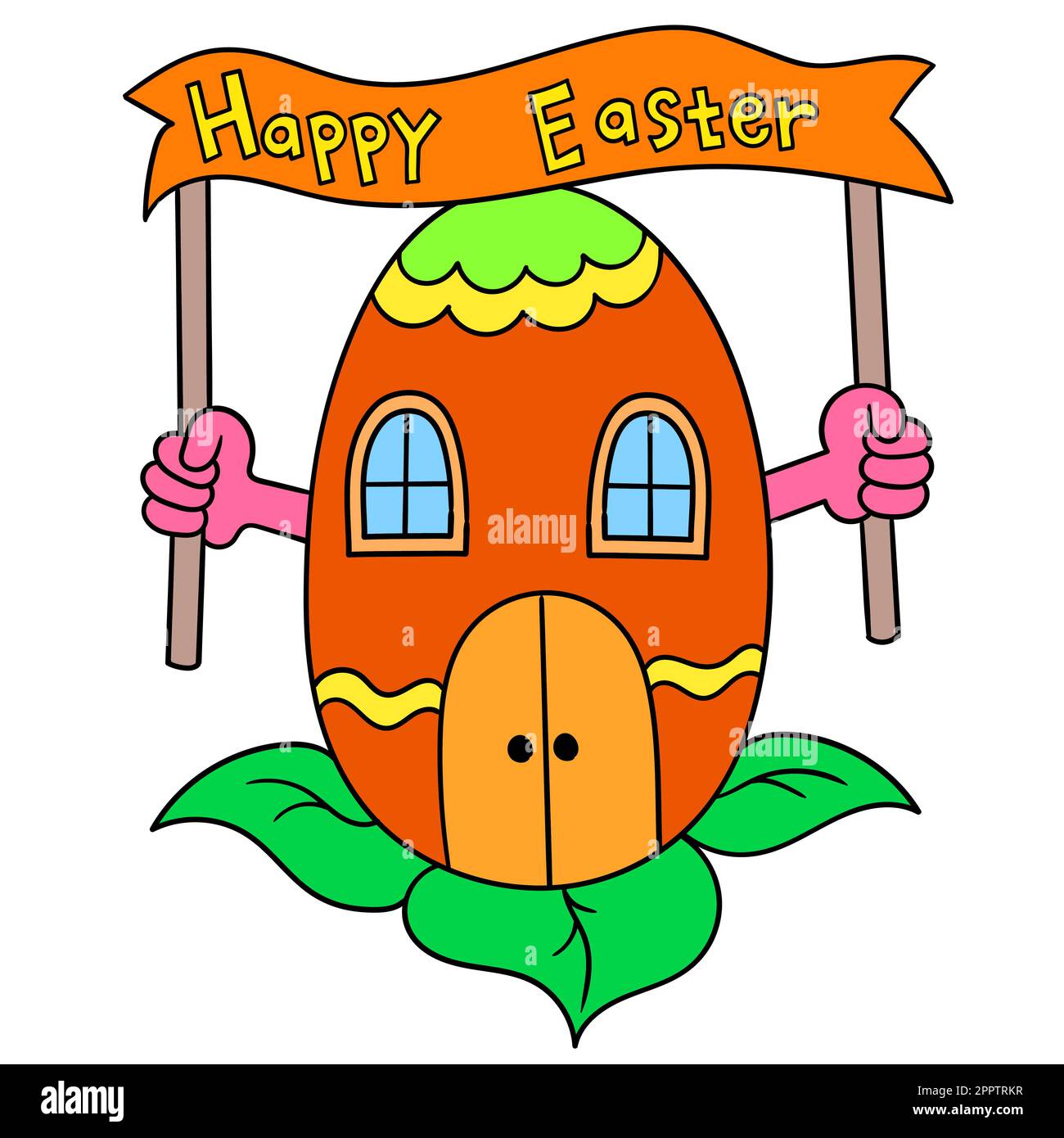 happy easter egg shaped house celebration. carton emoticon. doodle icon ...