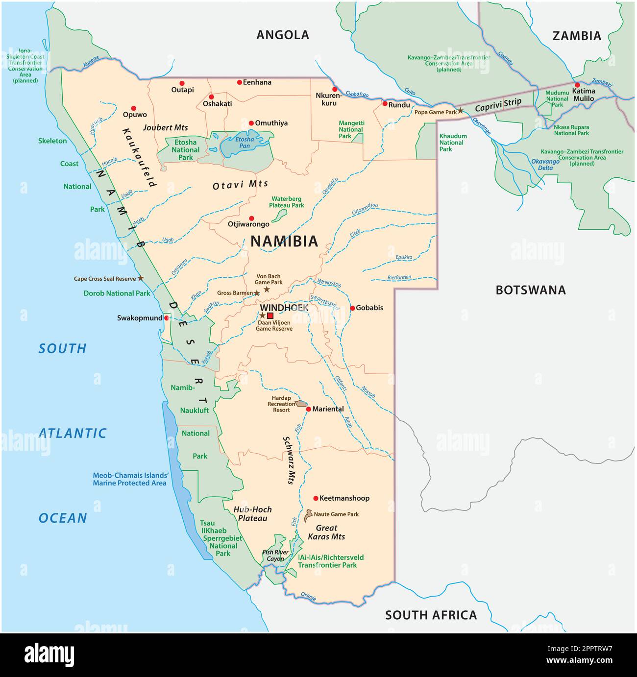 Detailed vector map of wildlife sanctuaries in Namibia Stock Vector ...