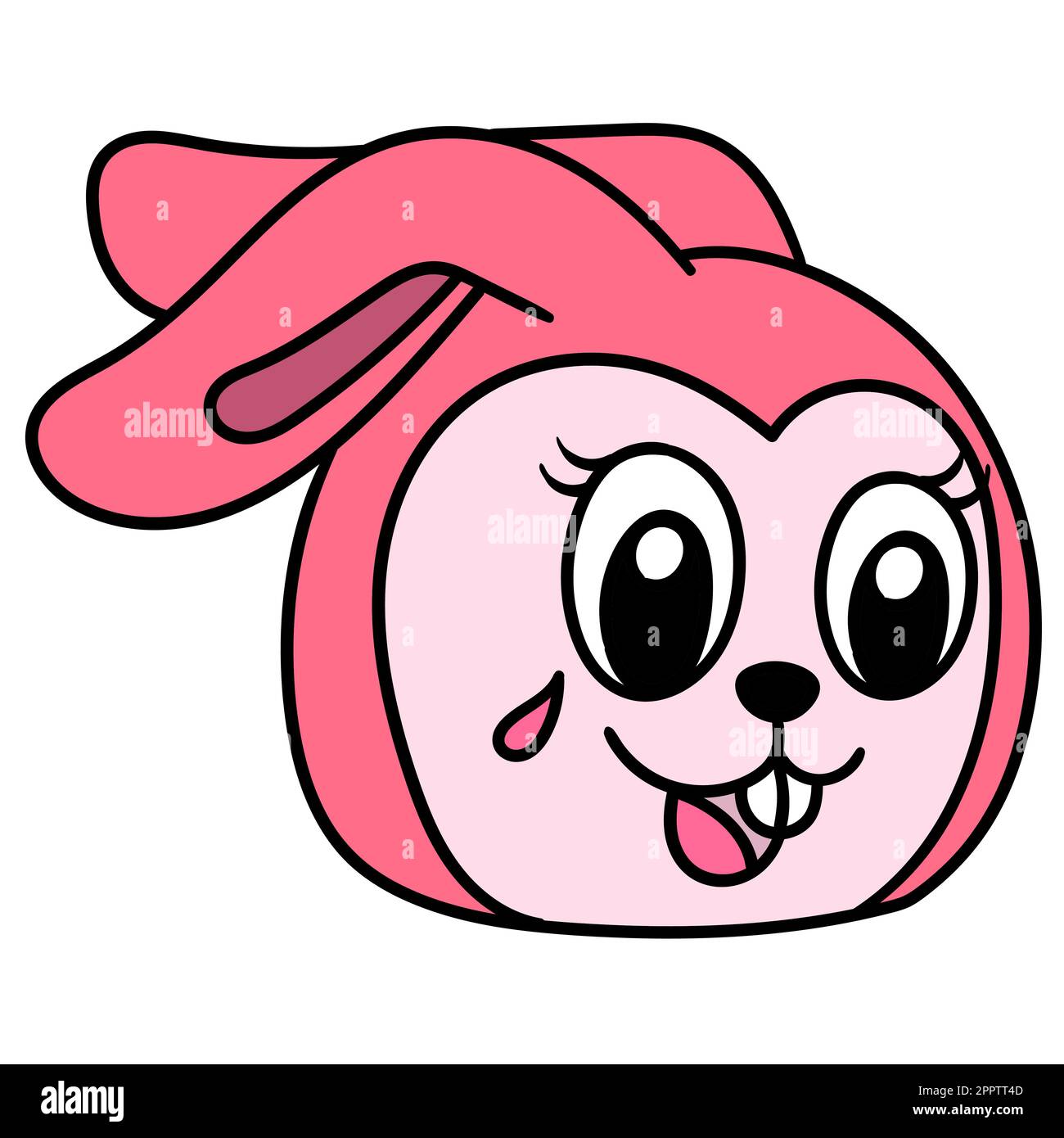 happy smiling pink rabbit head emoticon, doodle icon image kawaii Stock ...