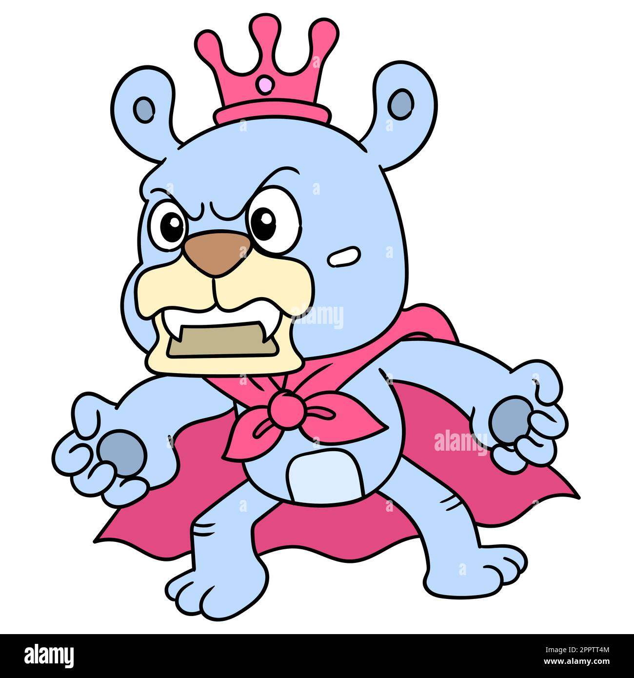 The king of bears is crowned with luxurious gold in anger, doodle icon ...