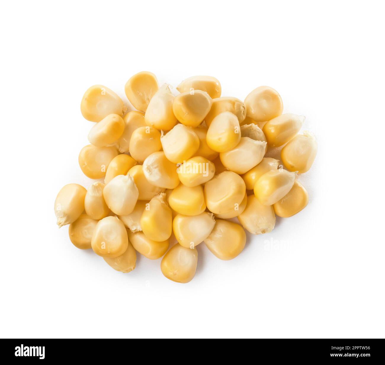 Pile of tasty fresh corn kernels on white background, top view Stock ...