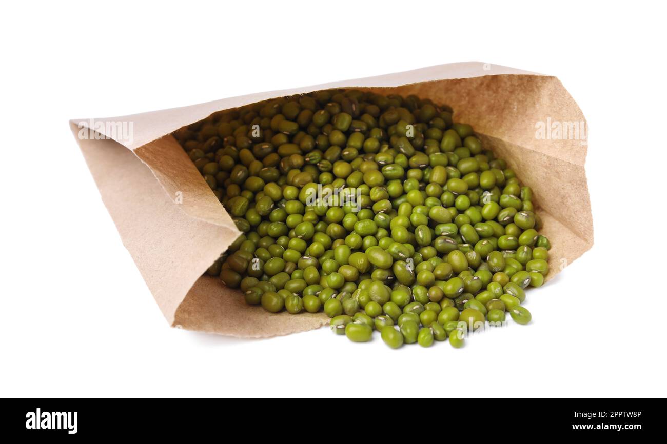 Raw mung beans with paper bag isolated on white Stock Photo - Alamy