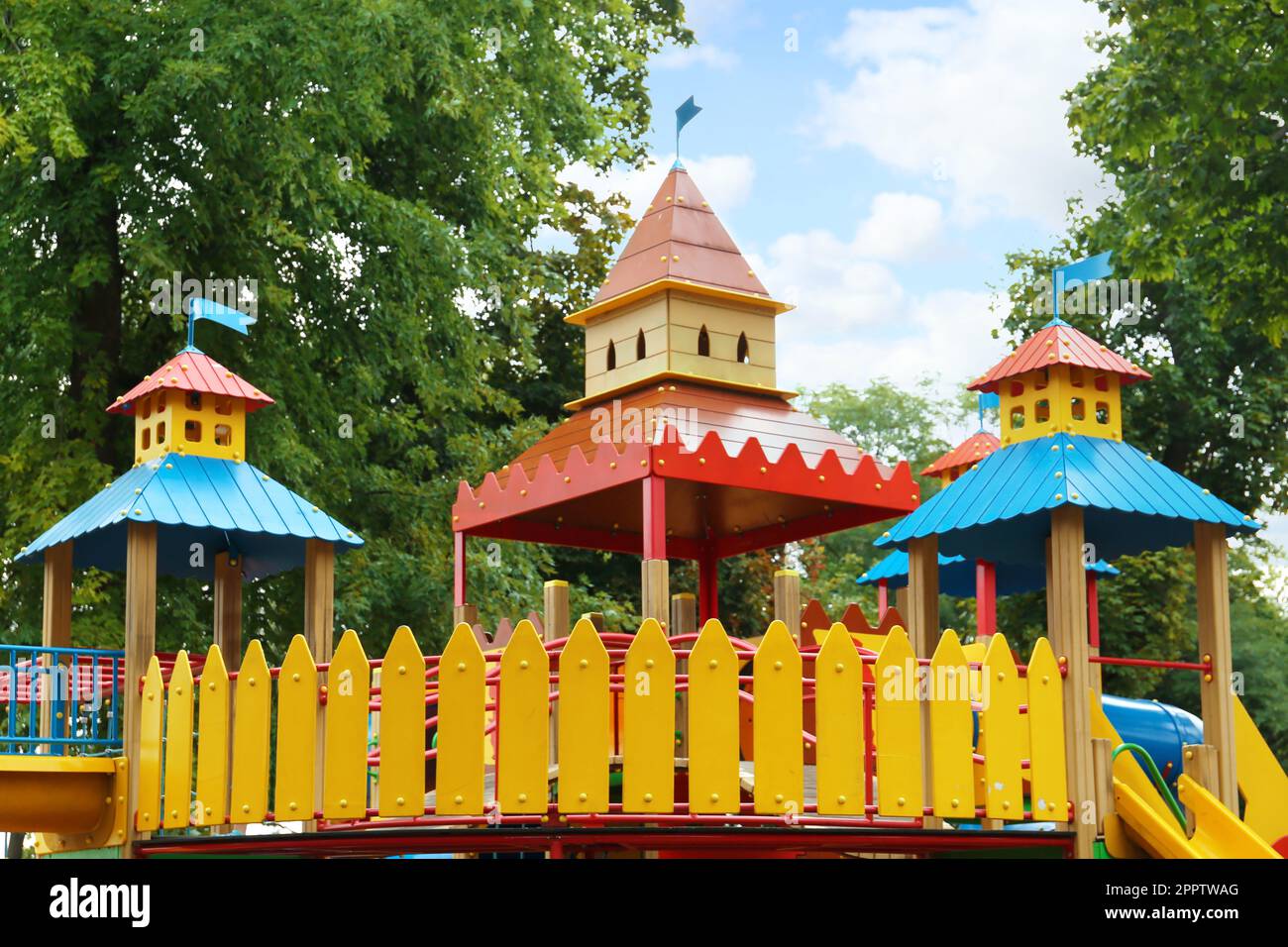 New colorful castle playhouse on children's playground Stock Photo - Alamy