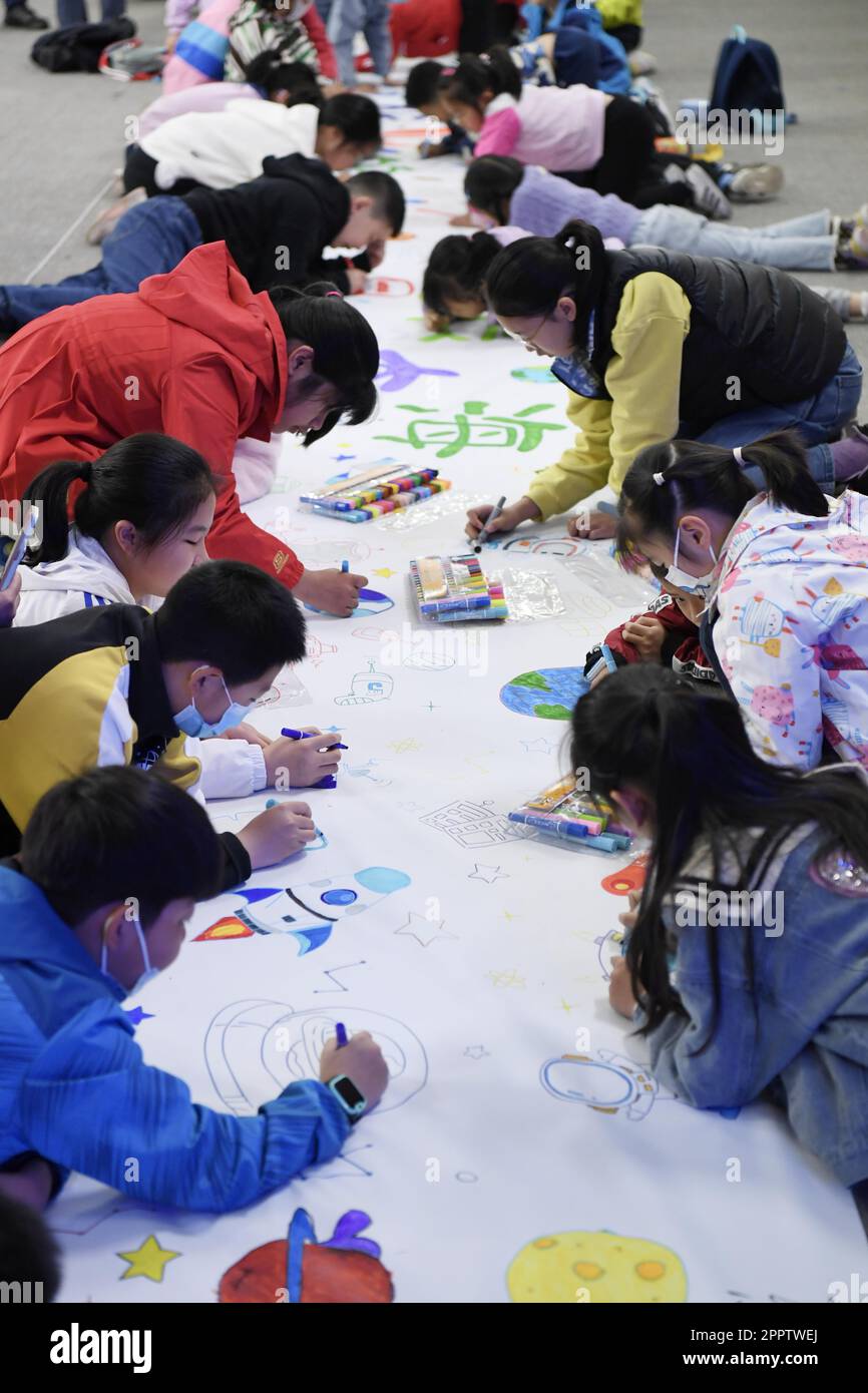 People visit the science and technology museum to celebrate the Space ...