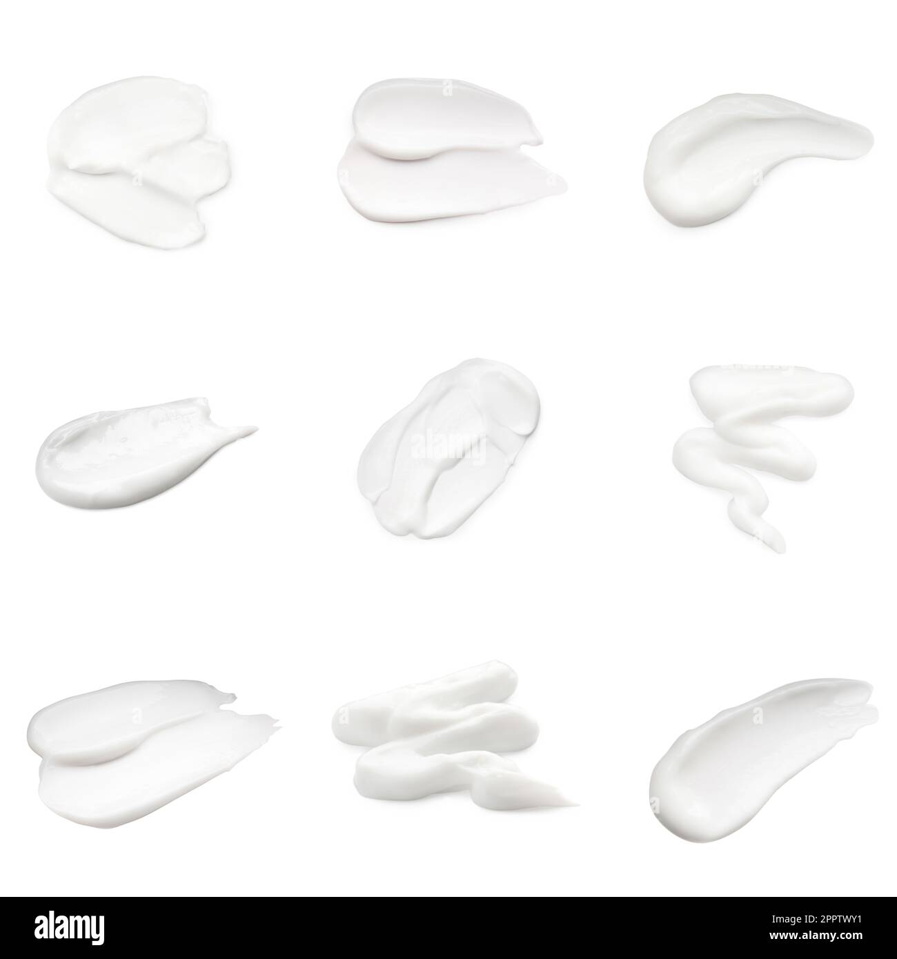 Set with samples of facial cream on white background Stock Photo - Alamy