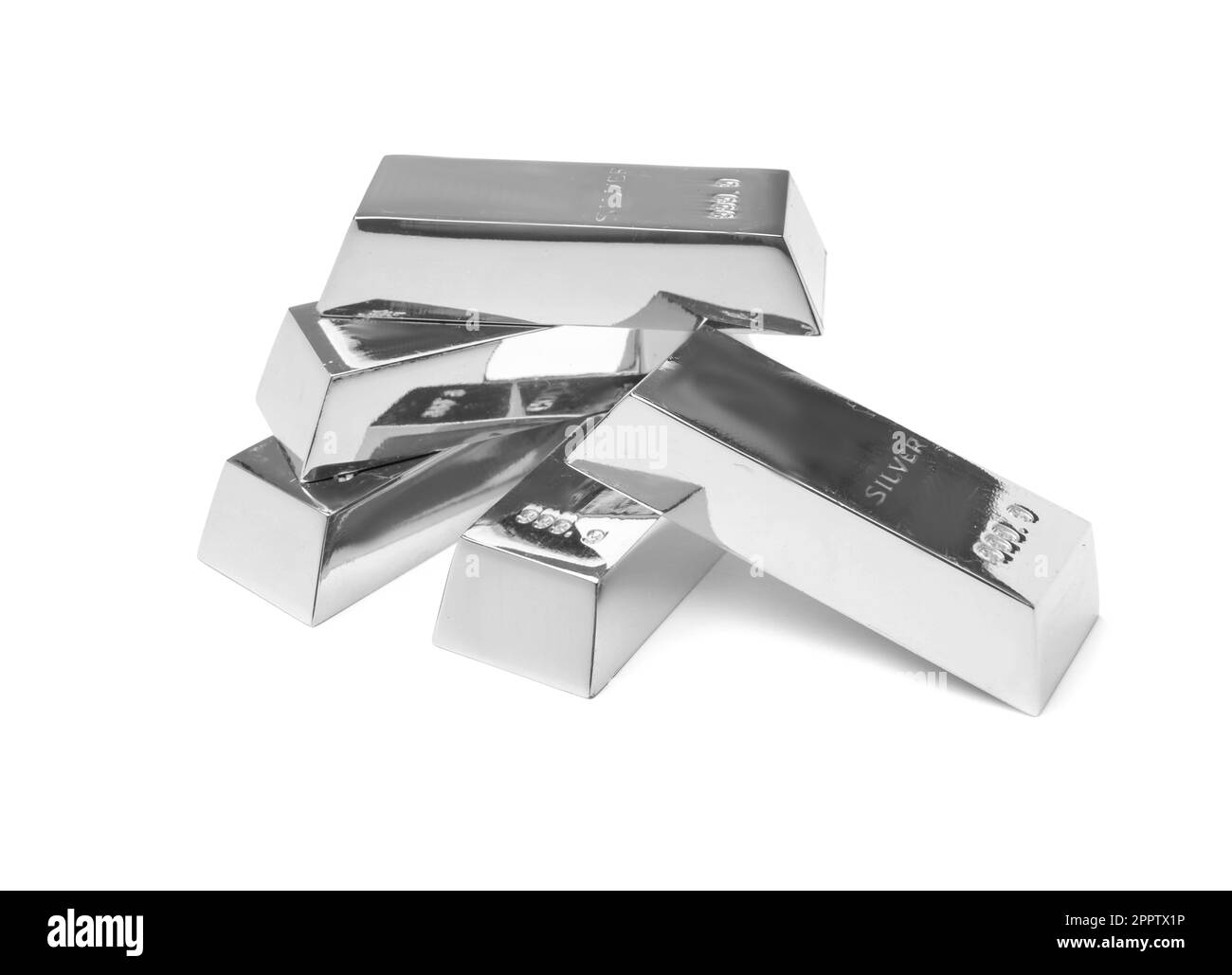 Many shining silver bars isolated on white Stock Photo - Alamy
