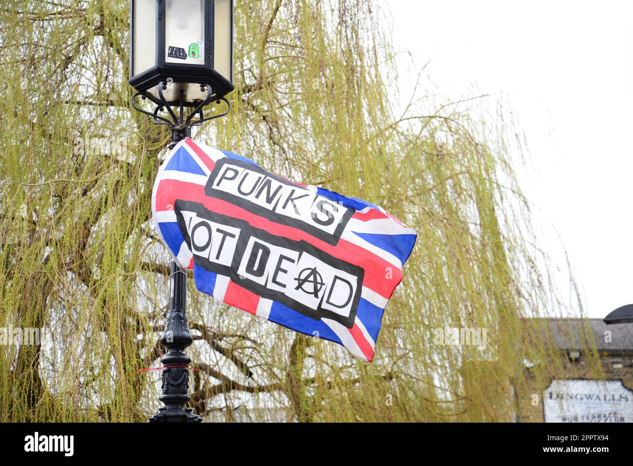 Punk's Not Dead flag flying in Camden Town, London Stock Photo - Alamy