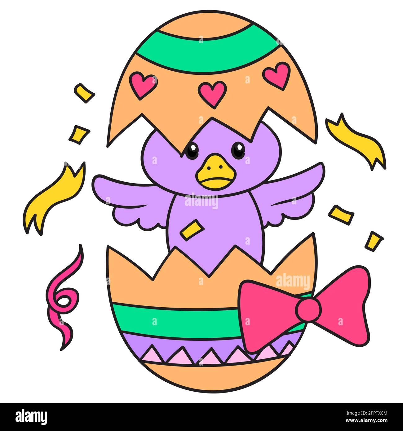 easter celebration chicks born from egg shells, doodle icon image ...