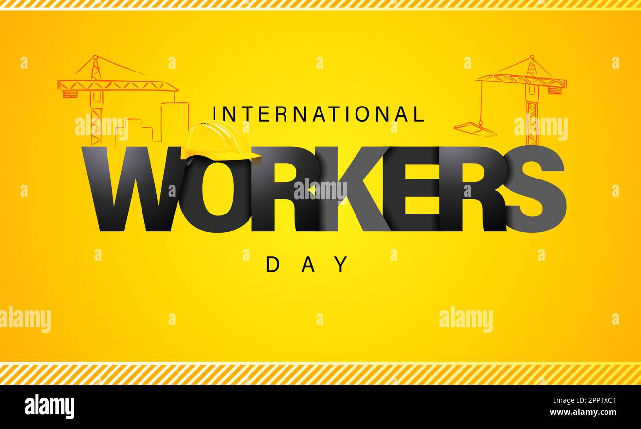 International Workers Day lettering with construction crane. Vector ...