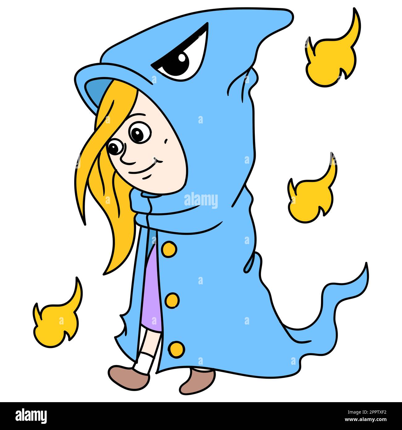 The masked magician walks sneaking around, doodle icon image kawaii ...