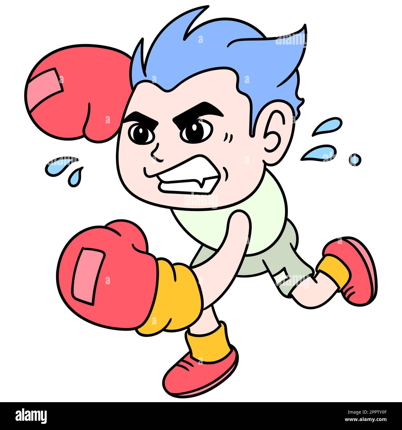 the boxer boy angrily launched a punch, doodle icon image kawaii Stock ...