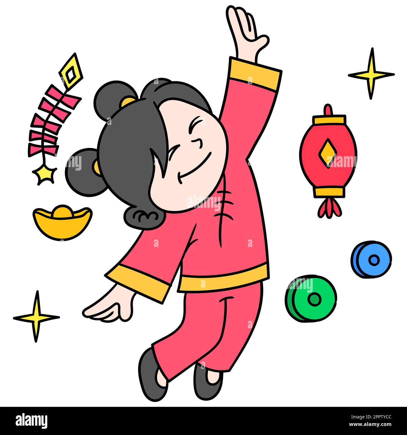 chinese new year celebration girl dancing, doodle icon image kawaii ...