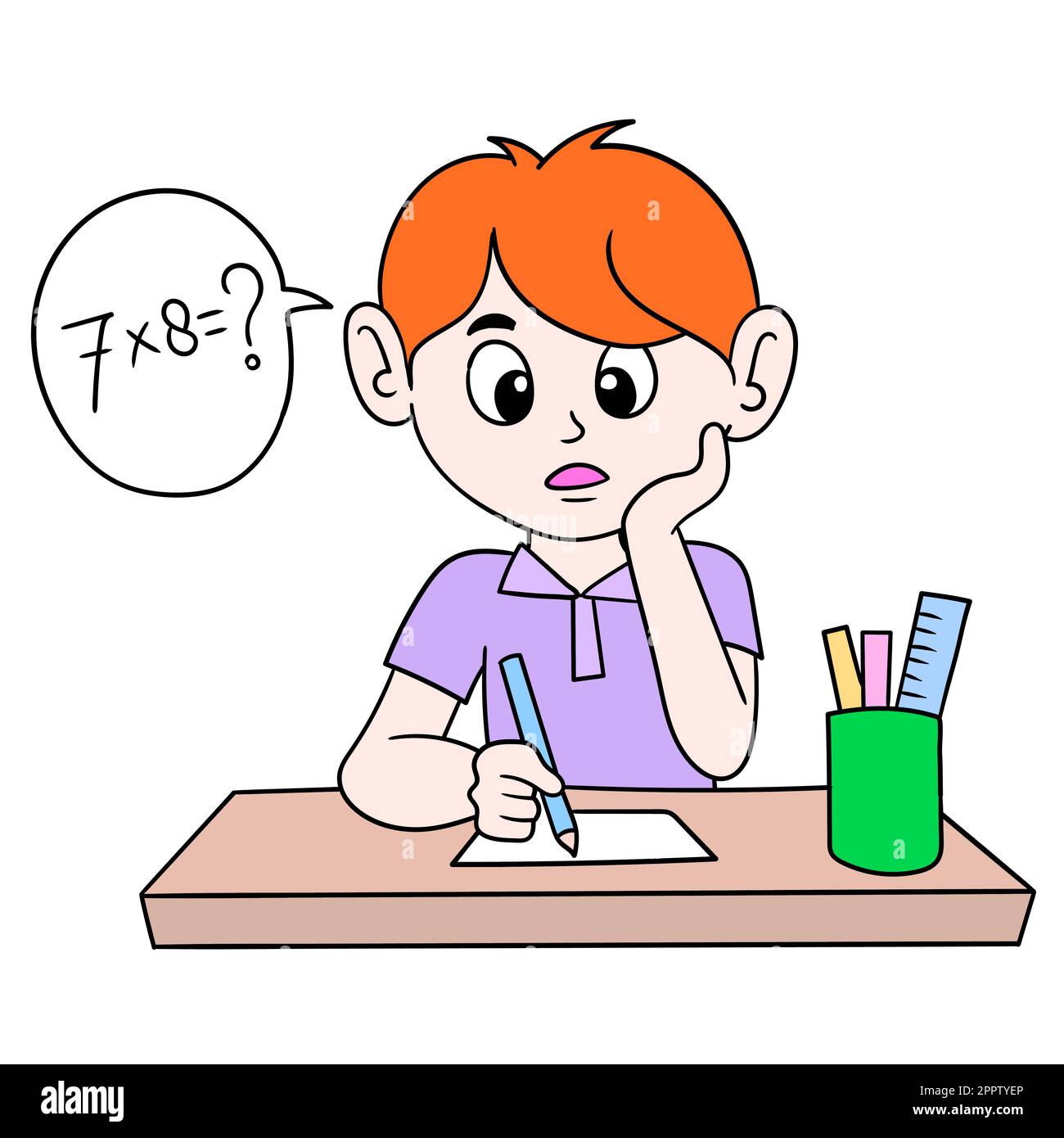 boy is learning multiplication math, doodle icon image kawaii Stock ...