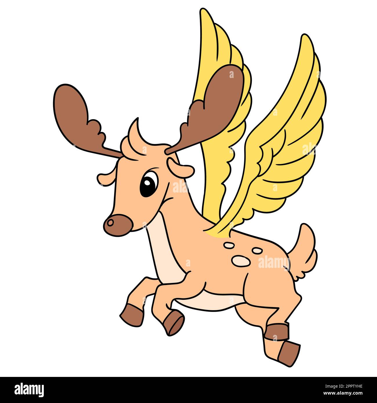 The winged deer of a fantasy animal flew around the sky, doodle icon ...
