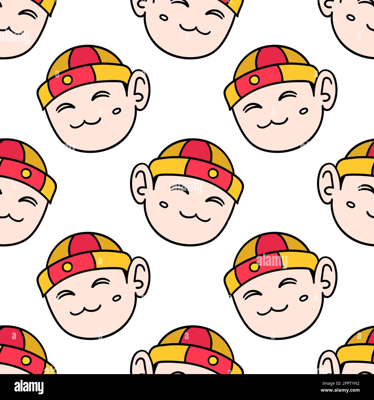 smile cubby chinese boy seamless pattern textile print. repeat pattern ...