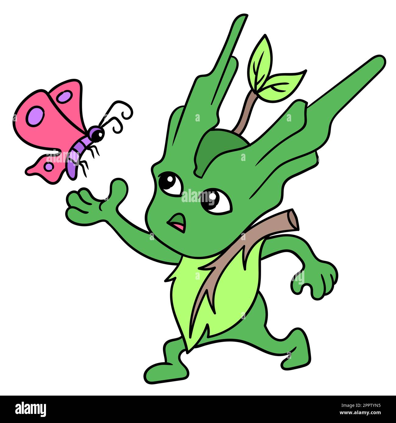groot cute little kid playing with butterfly, doodle icon image kawaii ...