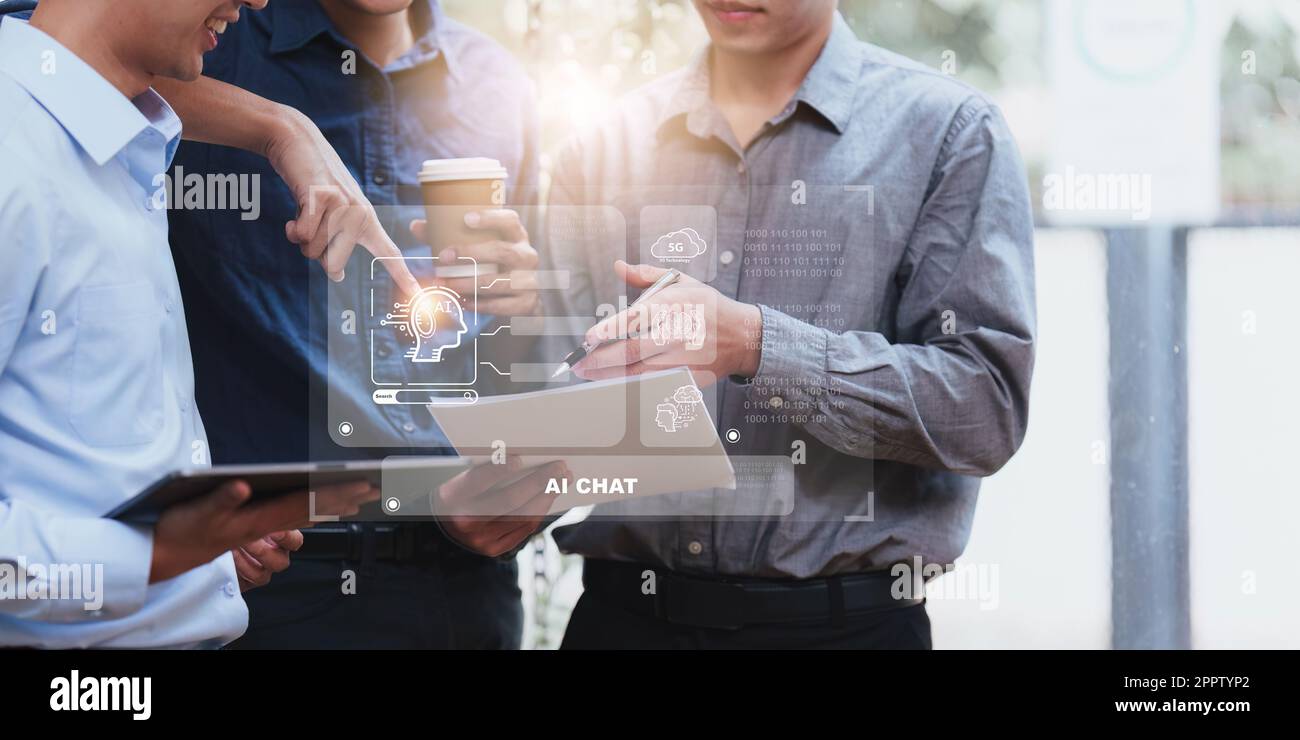 Chatbot Chat with AI, Artificial Intelligence. Business woman using ...