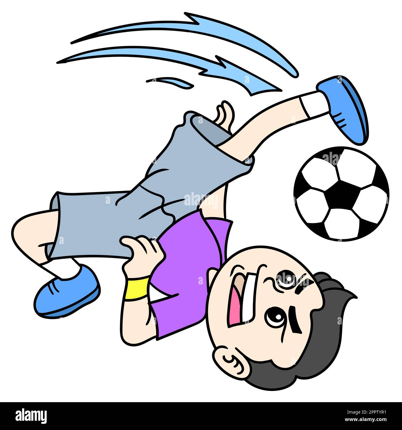 the boy kicks the ball with a flip, doodle icon image kawaii Stock ...