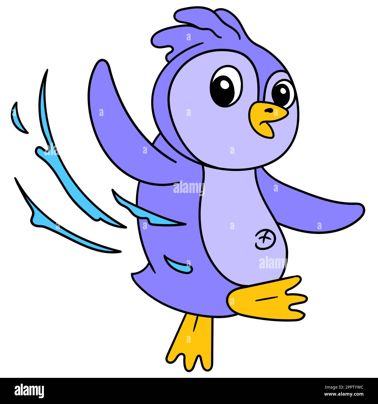 cute penguin dancing with water splash, doodle icon image kawaii Stock ...