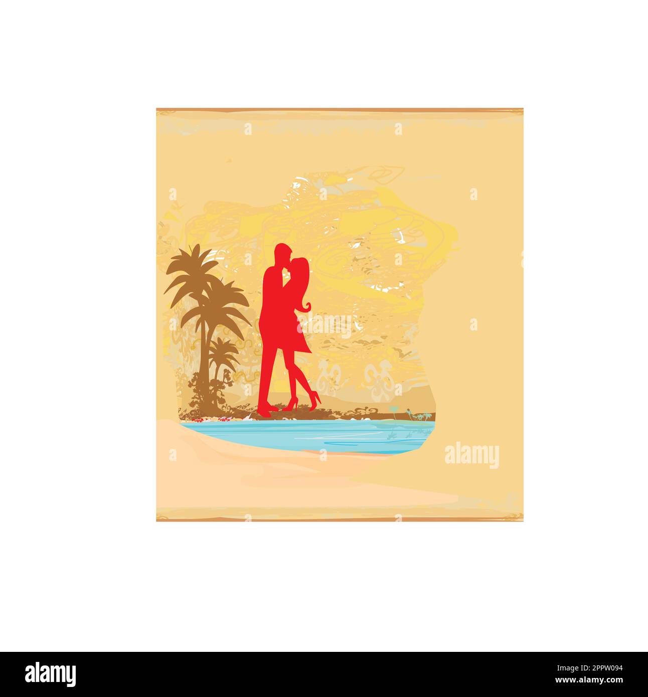 Silhouette Couple Kissing On Tropical Beach Stock Vector Image And Art Alamy