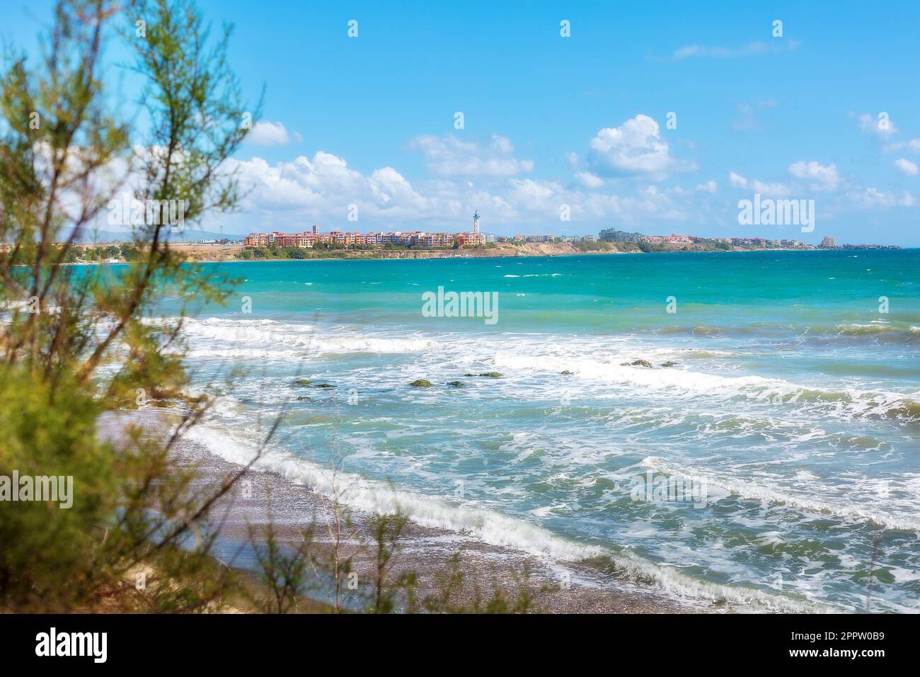 Aheloy, Bulgaria coastline, turquoise sea waves beach panorama ...