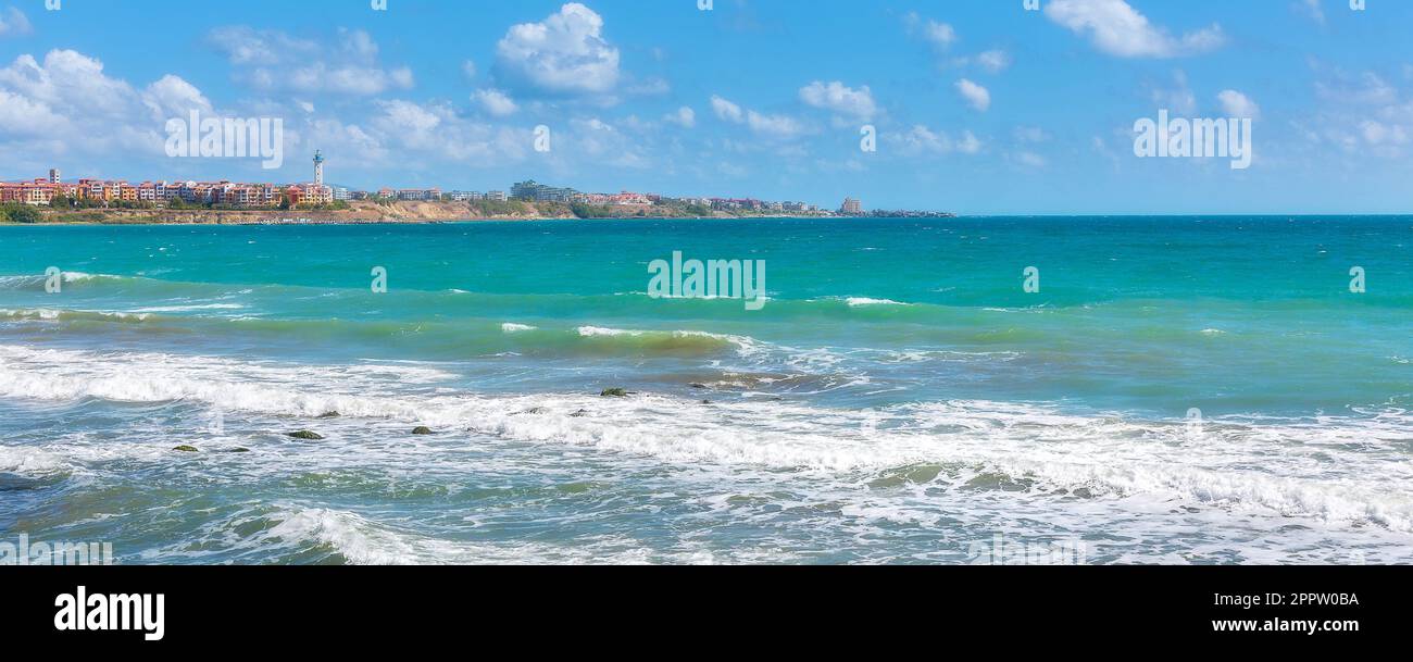 Aheloy, Bulgaria coastline banner, turquoise sea waves beach panorama ...