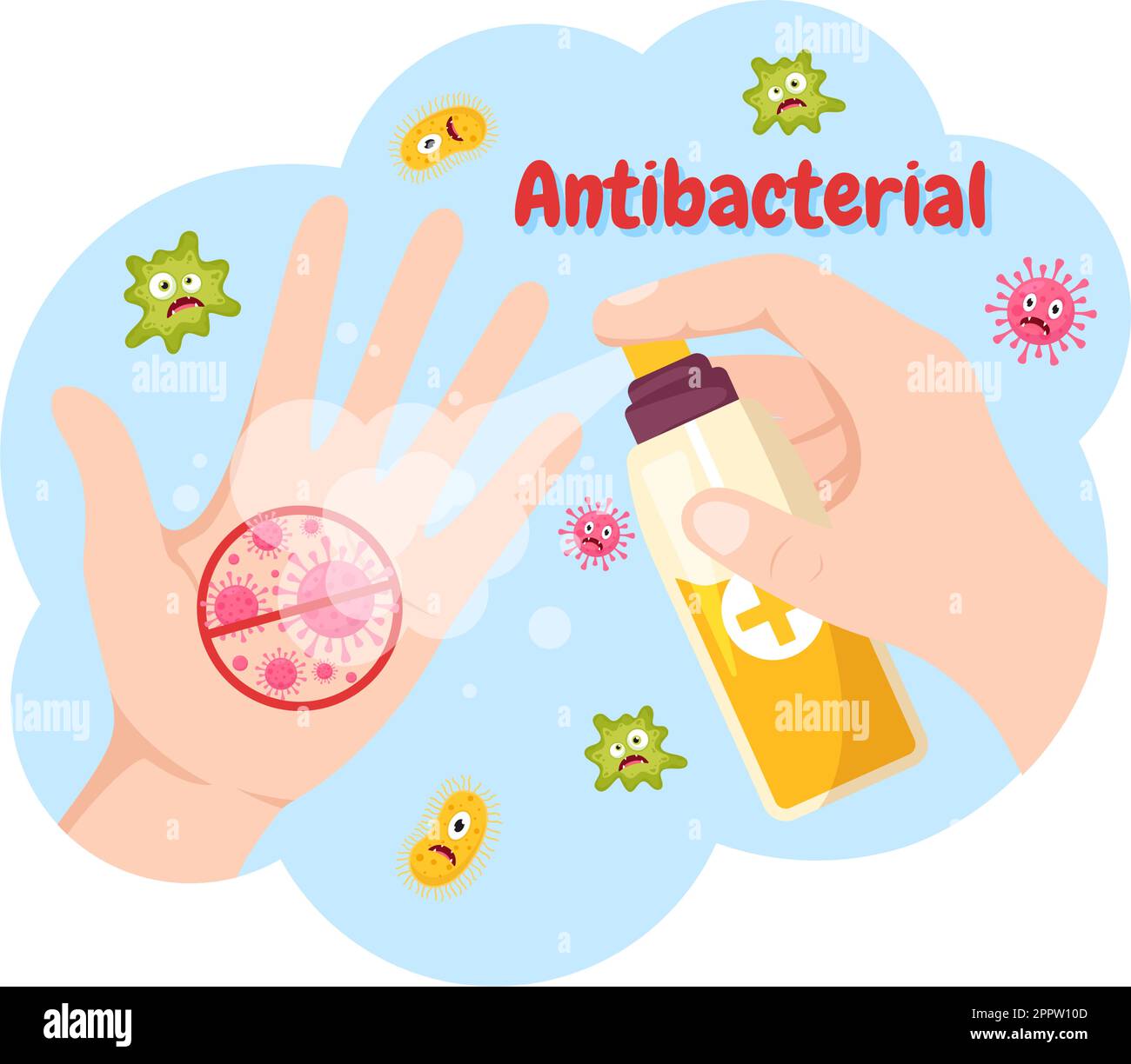 Antibacterial Illustration with Washing Hands, Virus Infection and ...