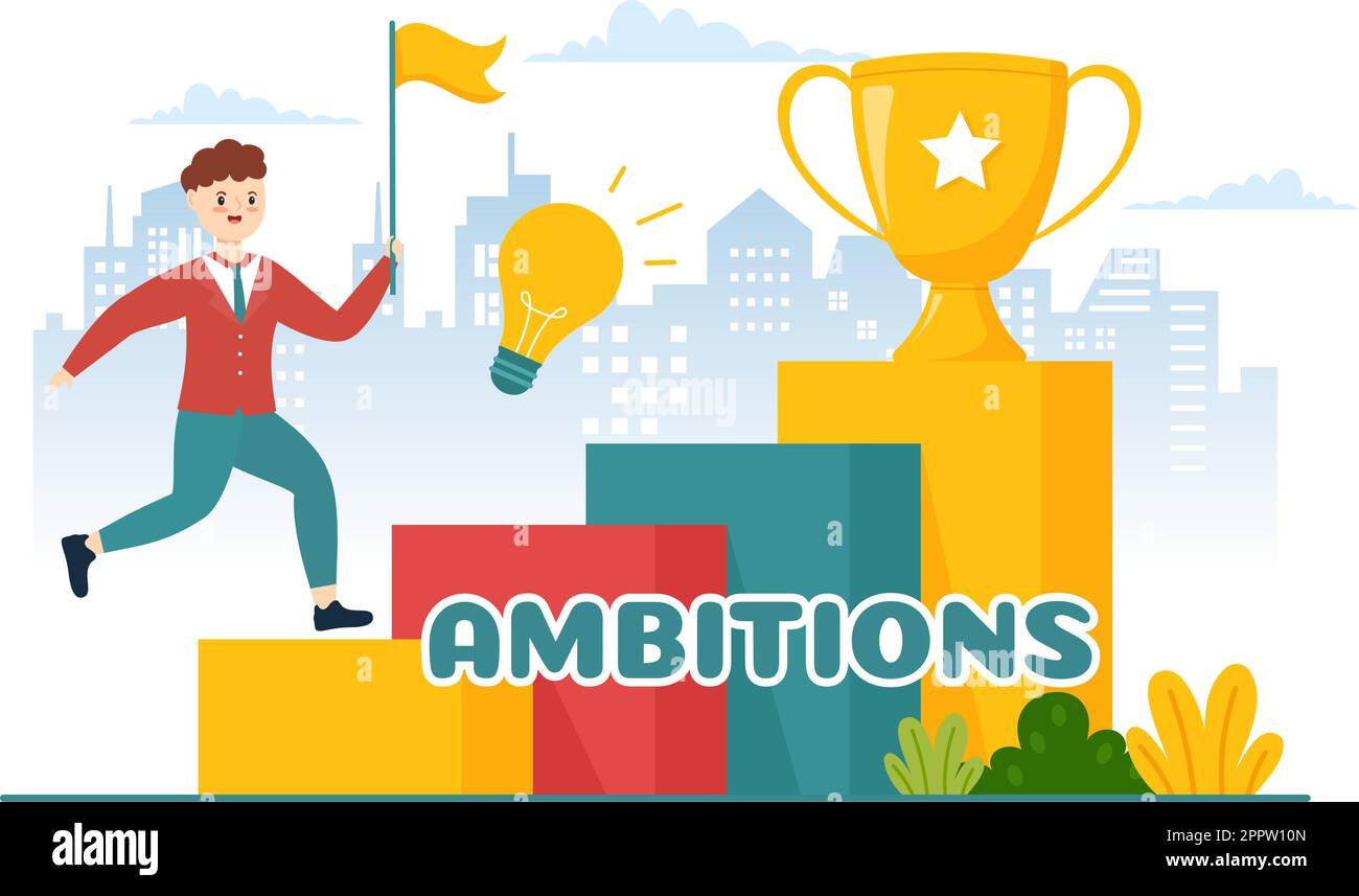 Ambition Illustration with Entrepreneur Climbing the Ladder to Success ...
