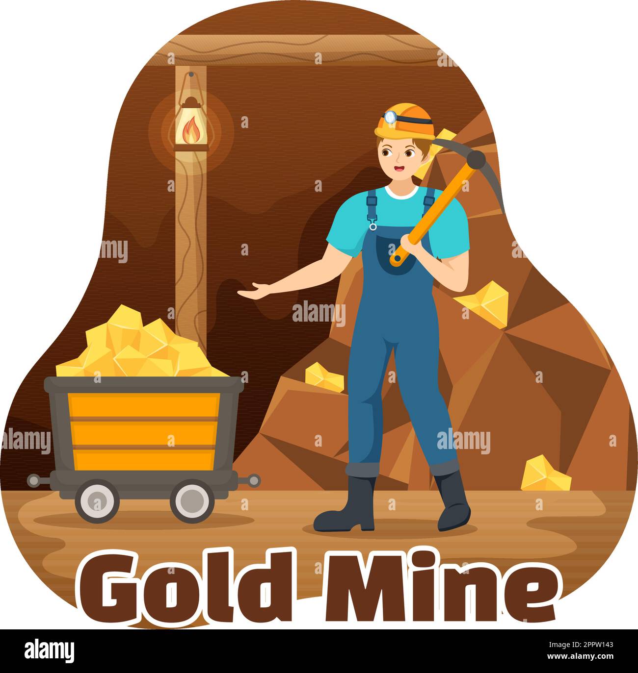 Gold Mine Illustration with Mining Industry Activity for Treasure, Pile ...