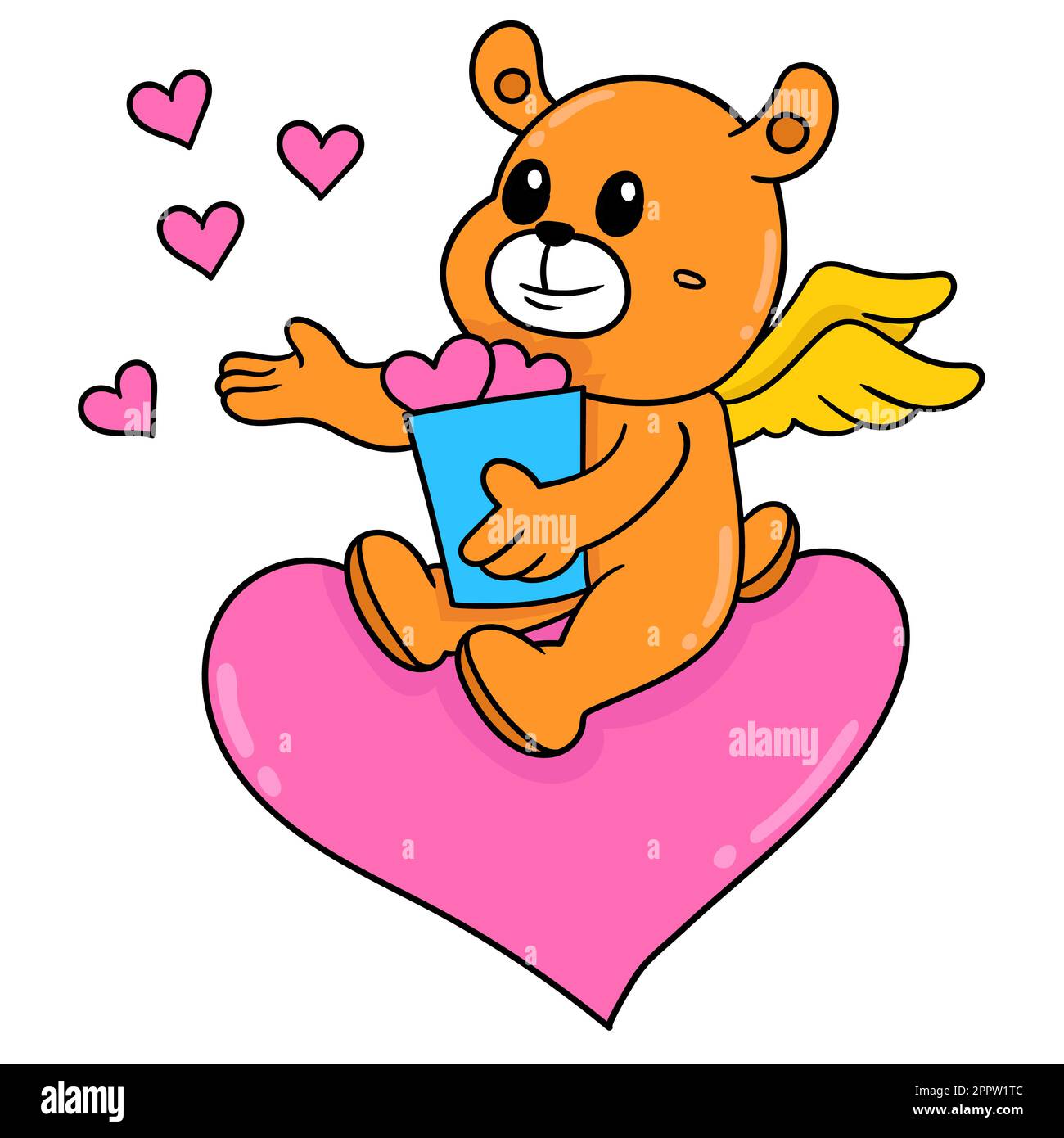 winged bear celebrating valentine romance, doodle icon image kawaii ...