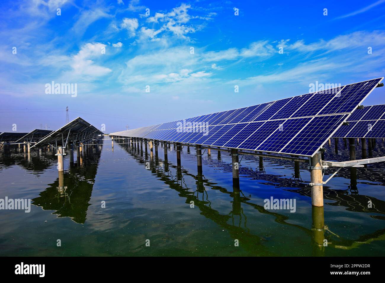 Solar panels on the water Stock Photo - Alamy