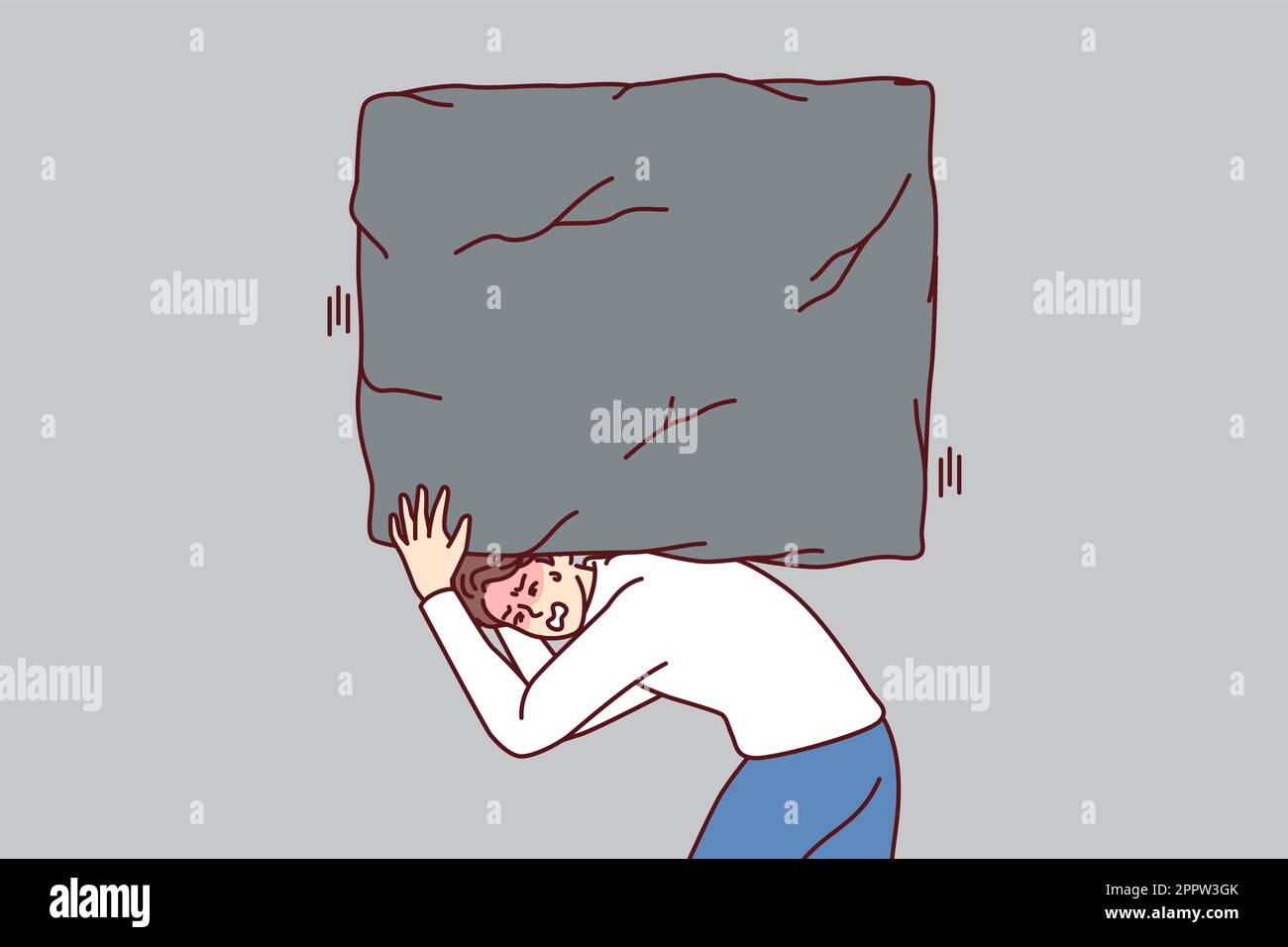 Suffering man carries heavy stone on back, symbolizing heavy tax burden ...