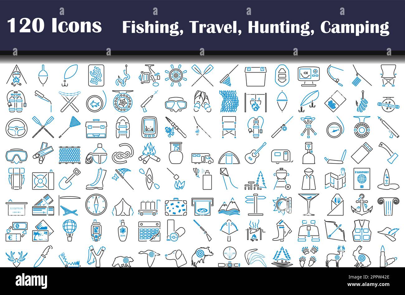 Set of 120 icons fishing hi-res stock photography and images - Alamy
