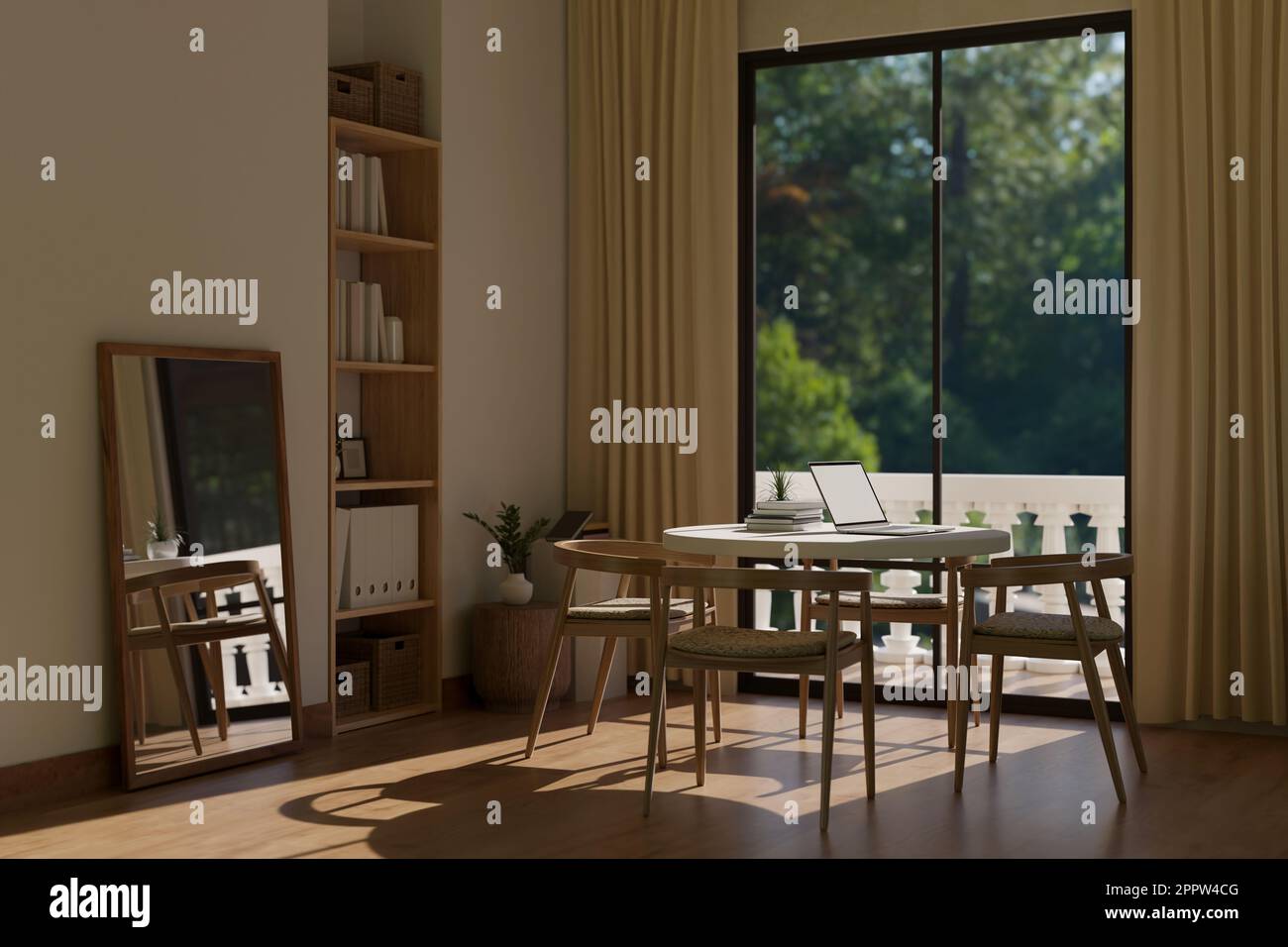 Modern contemporary dining room with laptop mockup on a dining table ...