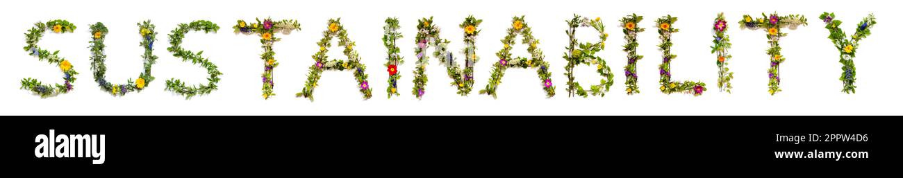 Colorful Flowers Building Word Sustainability, Isolated Background ...